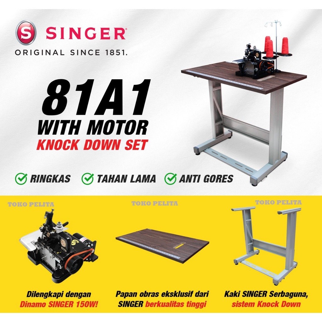 Jual Mesin Obras 3 Benang Singer 81A1 With Motor + Meja Kaki SINGER ...