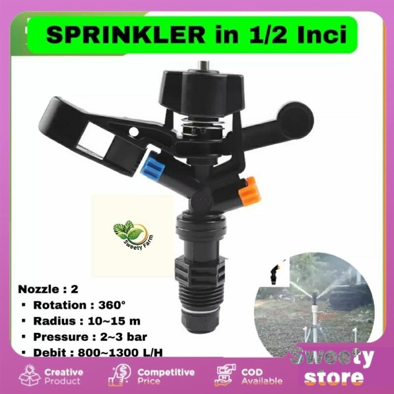 Jual SPRINGKEL 2 MATA 1/2 INCI IMPACT KINCIR AIR IMPILSE SPRINHKEL ...