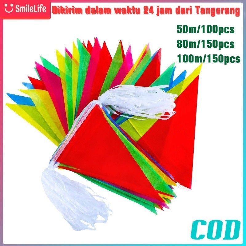 Jual 100&150Pcs Bendera Segitiga Warna Warni Bendera Kain Segitiga Bendera Hias Festival 50/80 ...