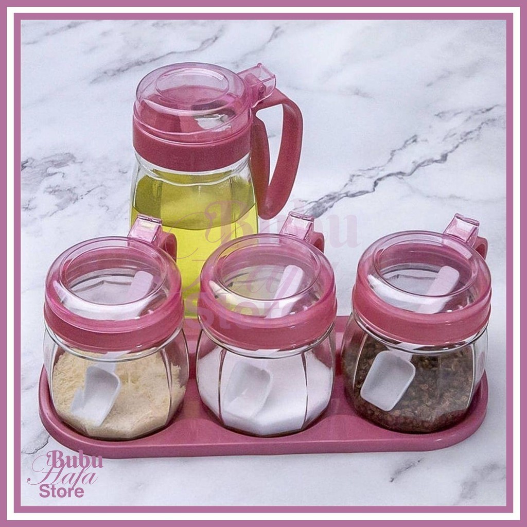 Jual Tempat Bumbu Dapur 1 Set Lengkap Kitchen Jar Set Toples Kaca Pink ...