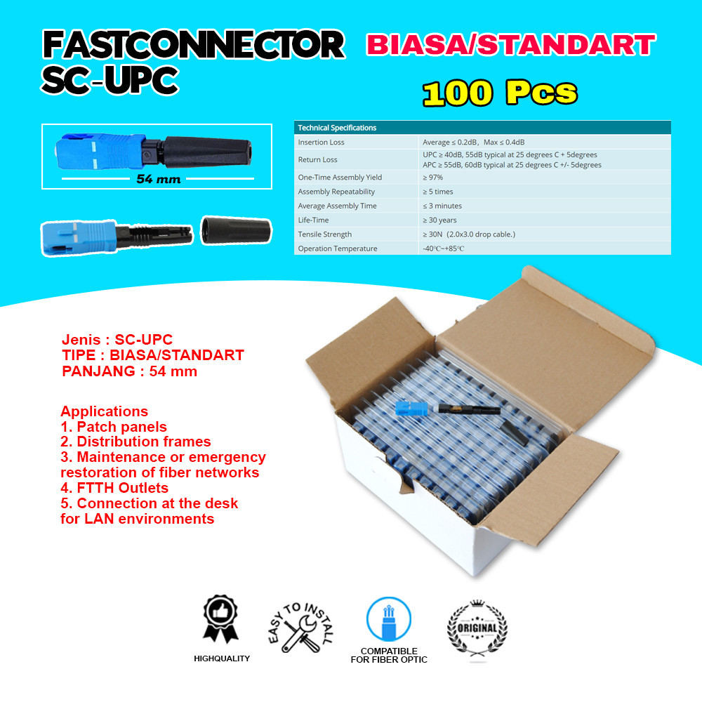 Jual isi 100pcs Faskon biasa Fiber Optic Fast Connector SC UPC Biasa ...
