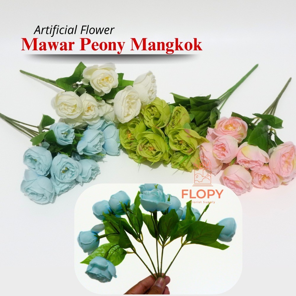 Jual [ 5 Cabang ] Artificial Mawar Peony Mangkok x5 / Bunga Dekorasi ...