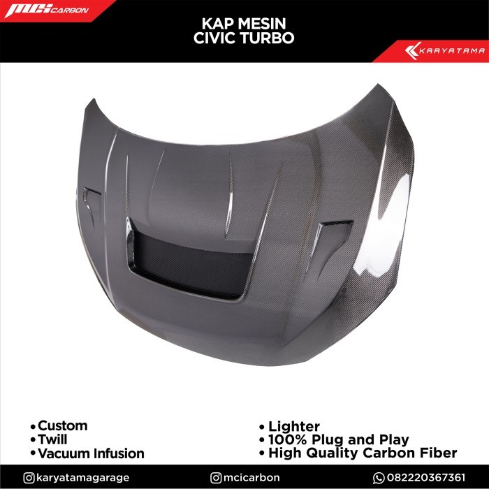 Jual Kap Mesin Carbon Fiber Engine Hoods Civic Turbo Style Custom 8 ...