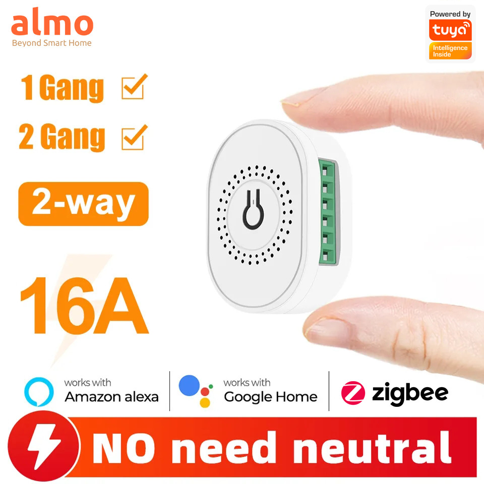 Jual ALMO Tuya ZigBee Smart Switch Module 16A No Neutral 1/2 gang Home Automation | Shopee Indonesia