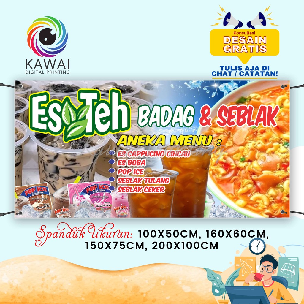 Jual Spanduk Banner MMT Es Teh jumbo & Seblak Rekuest 200x100 Cm ...