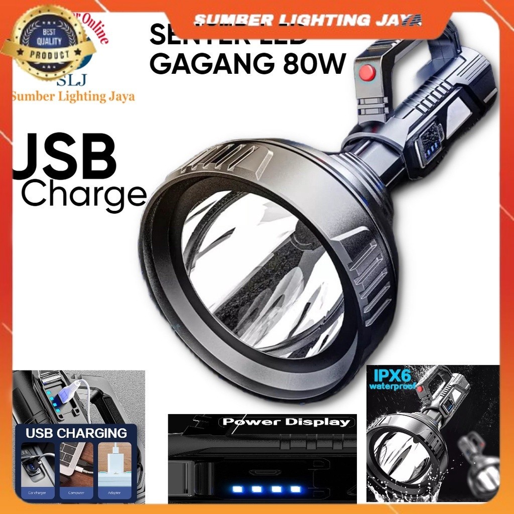 Jual COD & READY STOK SENTER LED GAGANG 80W RECHARGEABLE / SENTER CAS ...