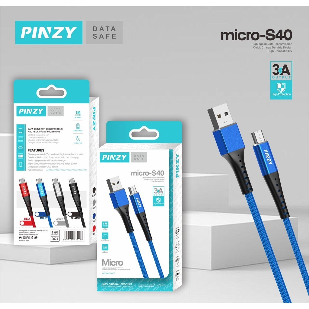 Jual PINZY KABEL DATA MICRO TIPE C LIGHTNING S40/C40/L40 FAST CHARGING ...