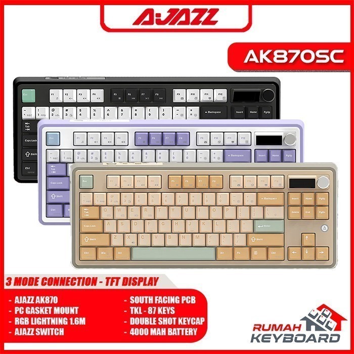Jual AJAZZ AK870 - SC - TKL 87 Keys - TFT Display - 3 Mode - Knob - Mechanical Keyboard | Shopee ...