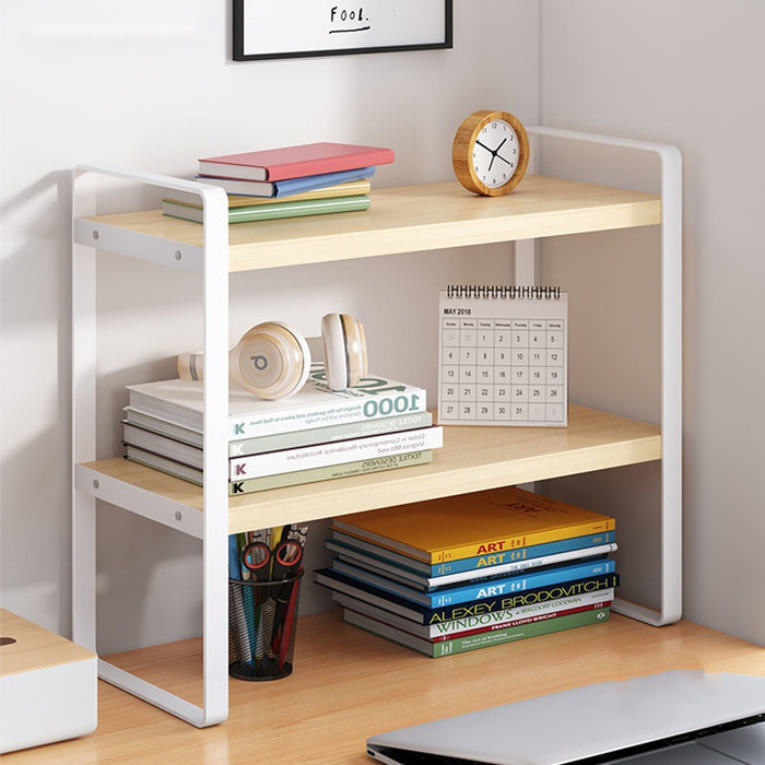 Jual Rak Buku Meja Kayu Minimalis Rakit DIY Book Shelf 2 Layer ...