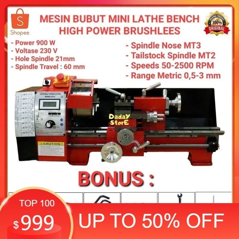 Jual PROMO 70% Mesin Bubut Mini Lathe Bench High Power Brushless 900W ...
