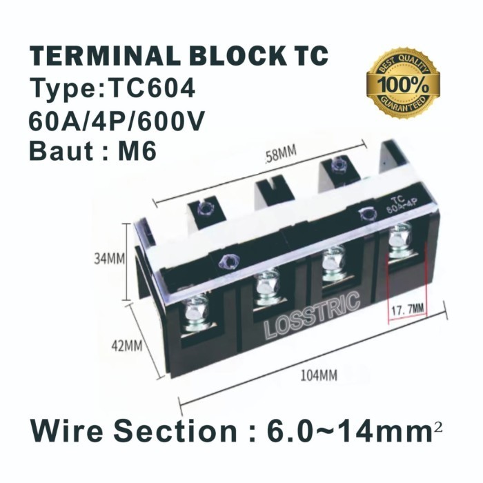 Jual TERMINAL BLOCK TC 604 4P (60A 4Pole) | Shopee Indonesia