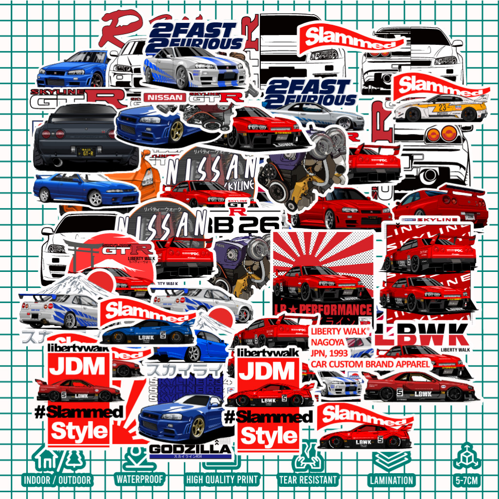 Jual Sticker Pack Nissan Skyline Gtr Nissan Skyline R34 R35 Mini Gt ...