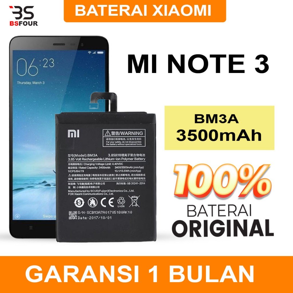 Jual BATERAI BATRE XIAOMI MI NOTE 3 BM3A ORIGINAL | Shopee Indonesia
