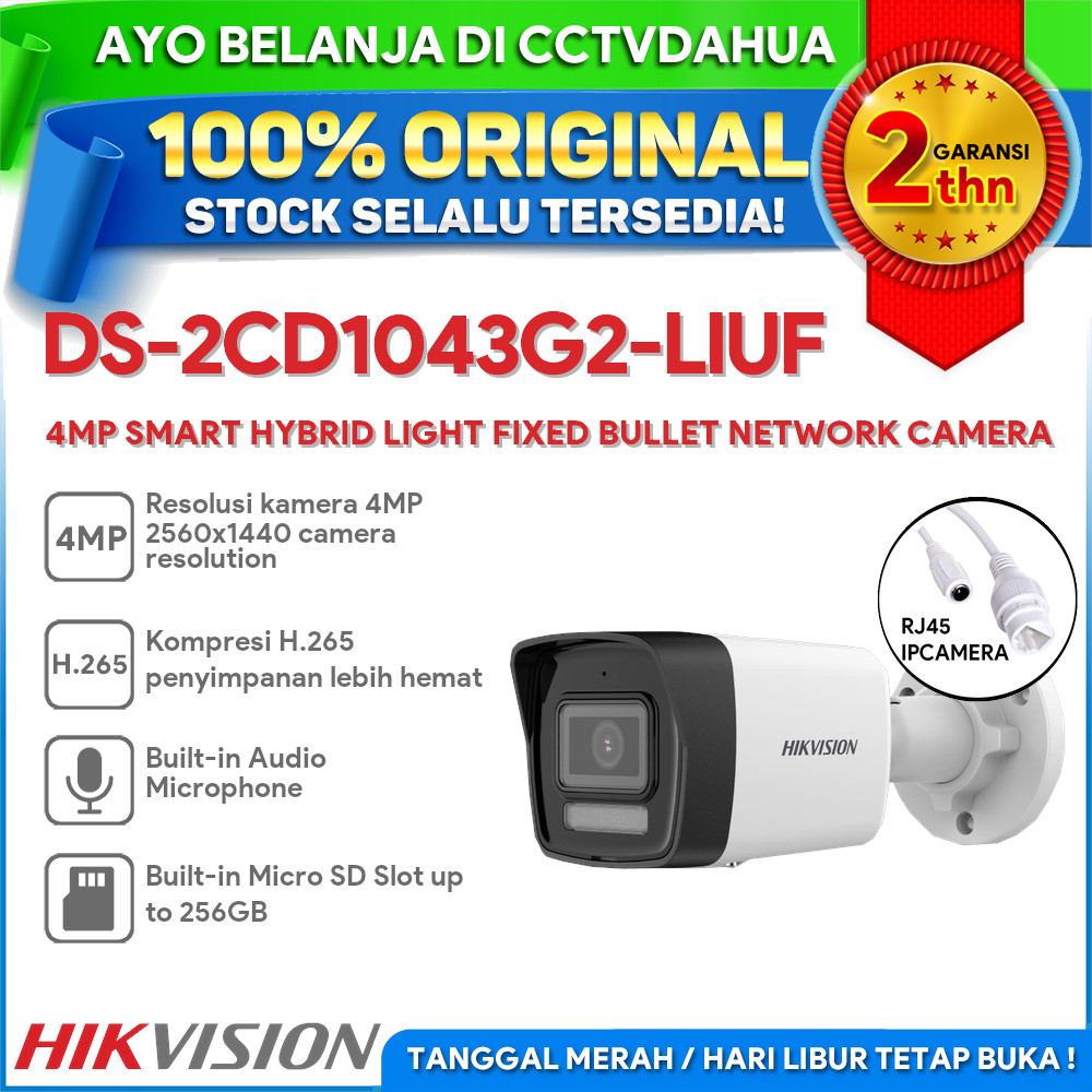 Jual HIKVISION DS-2CD1043G2-LIUF 4MP SMART HYBRID LIGHT BULLET IP CAMERA | Shopee Indonesia