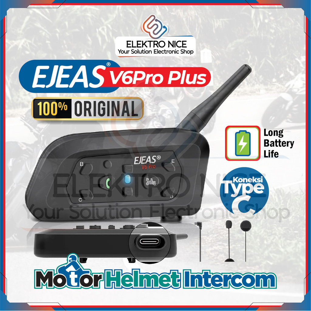 Jual EJEAS V6 PRO+ PLUS HELMET BLUETOOTH INTERCOM 100% ORIGINAL FULLSET ...