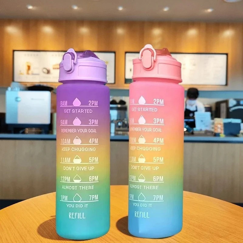 Jual BOTOL MINUM MOTIVASI RAINBOW UKURAN 900ml / BOTOL AIR GRADASI FREE ...
