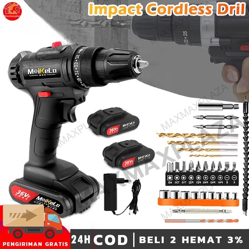 Jual Bor Listrik Bor Tanpa kabel 36V Set Lengkap Mata Bor Cordless ...