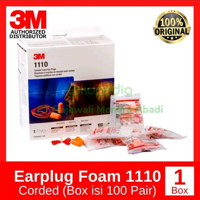 Jual 3M Earplug Foam 1110 Corded (Box isi 100 Pairs) | Shopee Indonesia