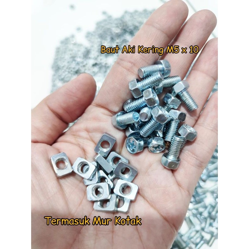 Jual Paket 25 - 100 Set Baut Aki Kering M5x10 + Mur Kotak / Baut Aki Kotak / Baut Aki Kering ...