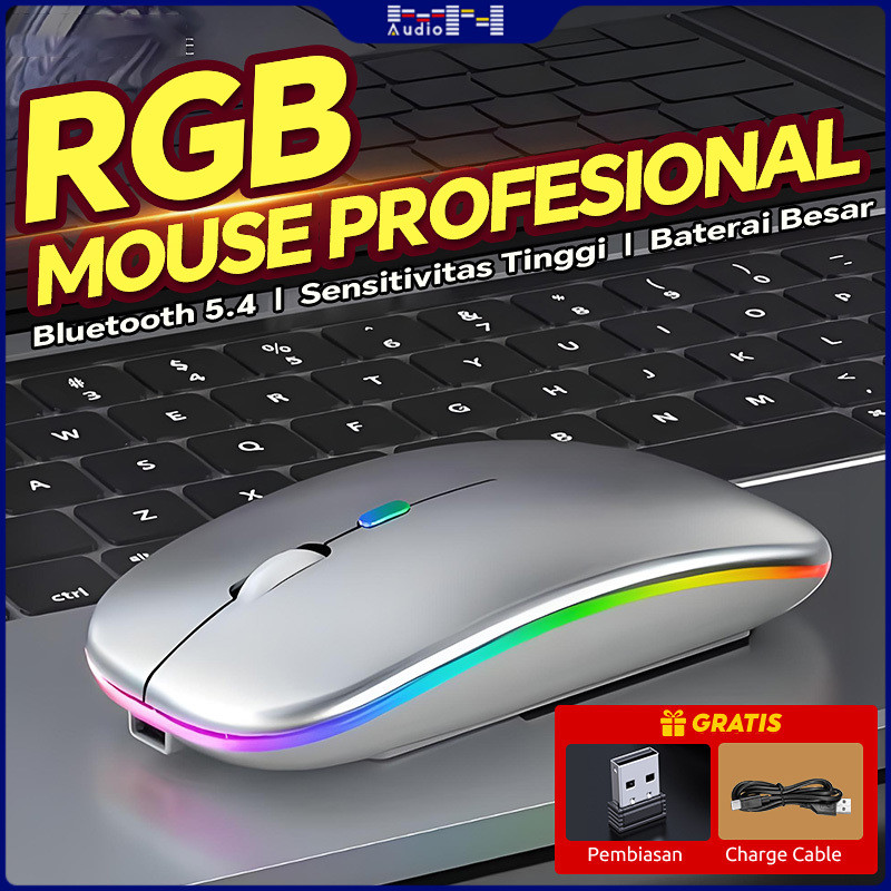 Jual Wireless Mouse For Laptop PC Rechargeable Led RGB 2.4G+ Bluetooth ...