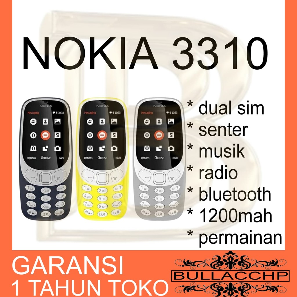 Jual HP NOKIA 3310 BARU [Garansi 1 Tahun] Dual SIM - Radio, Musik, Bluetooth, Senter - BULLACCHP ...