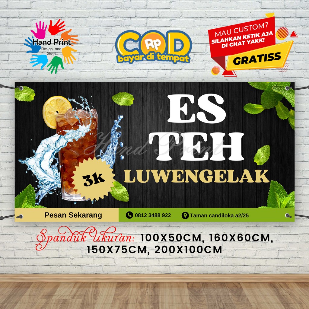 Jual Cetak Spanduk Banner Es Teh Manis Hitam MMT Spanduk Custom 200x100 ...