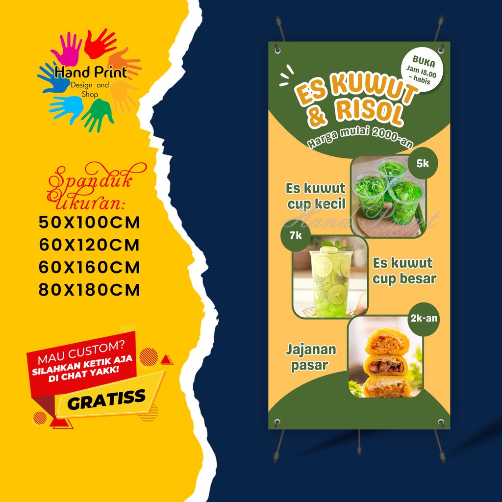 Jual Cetak Spanduk Banner Es Kuwut & Risol Hijau MMT Spanduk Custom ...