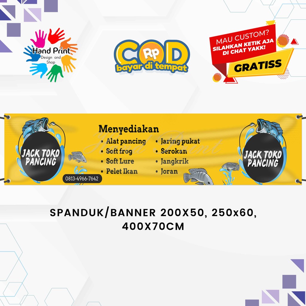 Jual Cetak Spanduk Banner Toko Pancing Kuning MMT Spanduk Custom 400x70 ...