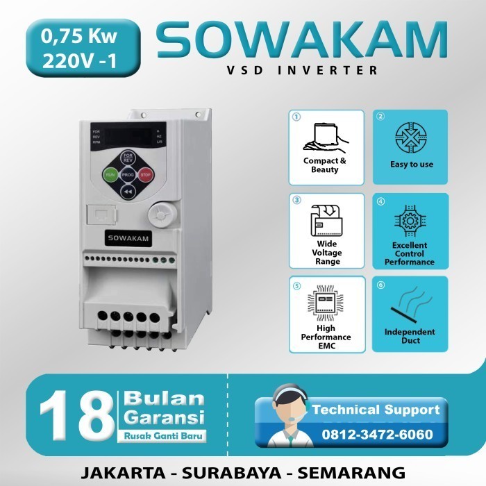 Jual Inverter VFD 0,75 Kw 1 Hp Input 1 Phase 220v Output 1 Phase 220v Frequency Drive / Motor ...