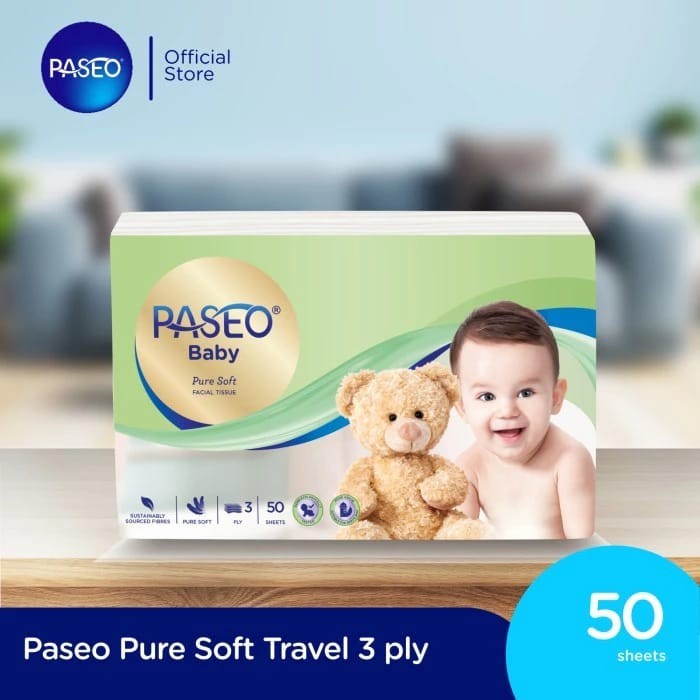 Jual Paseo Baby Pure Soft Facial Tissue Bayi Lembut Travel pack 50s ...