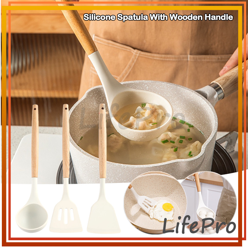 Jual Silikon Pencapit Spatula Kuas Sendok Gagang Kayu / Sendok Sup Anti ...