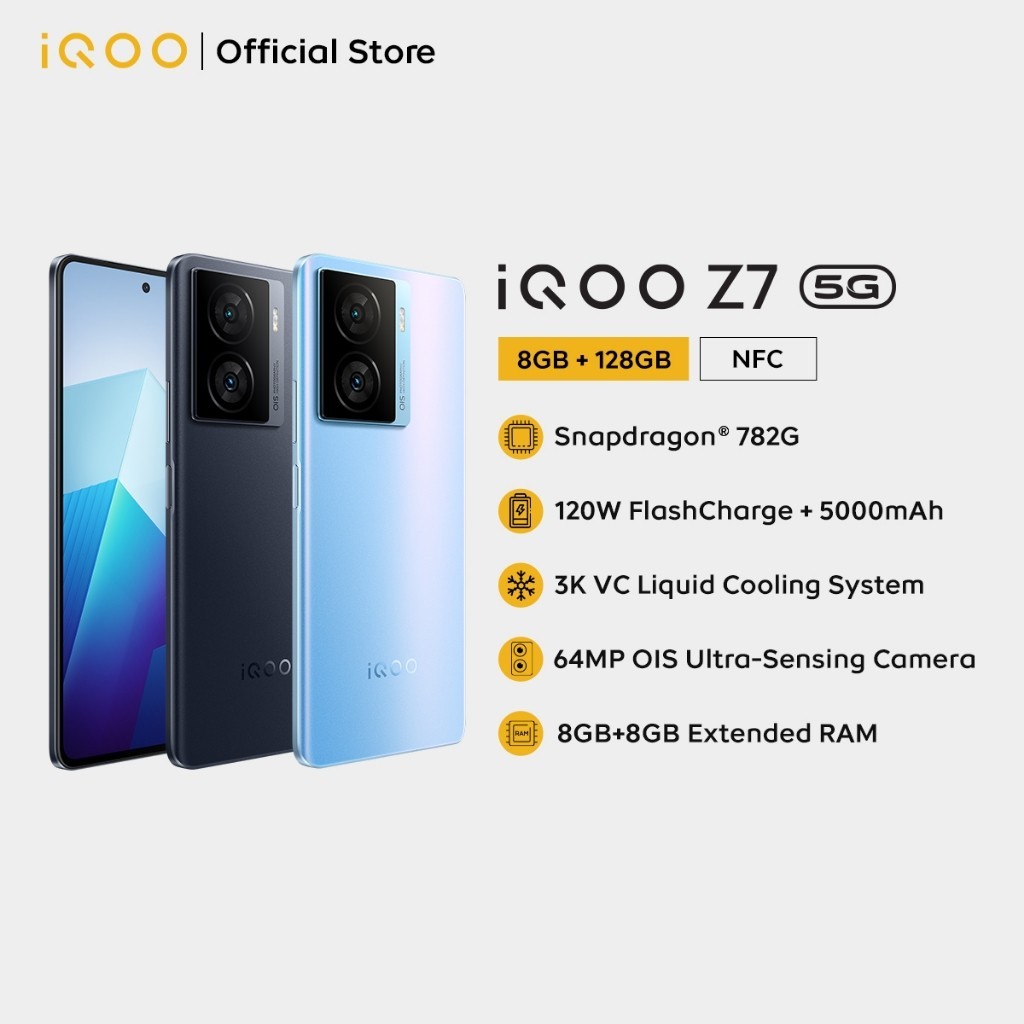 Jual iQOO Z7 (8/128) - SDM 782G, 120W FlashCharge + 5000mAh, 64MP OIS | Shopee Indonesia