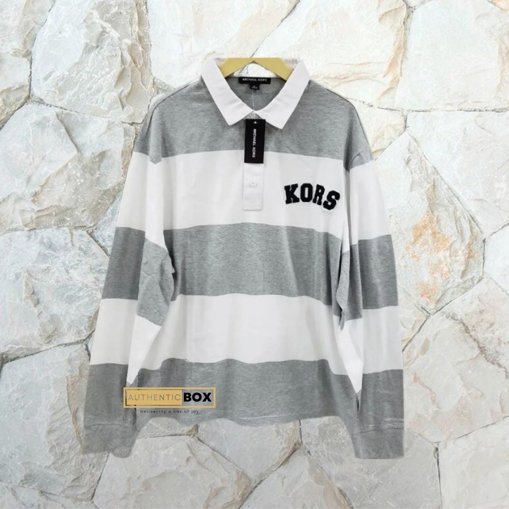 Jual Baju Pria - Striped Cotton Rugby Polo Heater Grey | Shopee Indonesia