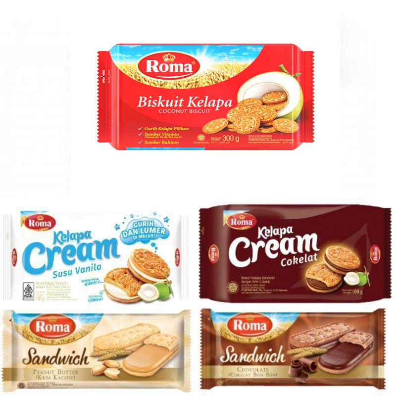 Jual BISKUIT ROMA KELAPA 300GR CREAM VANILLA COKLAT SANDWICH - SNACK ...