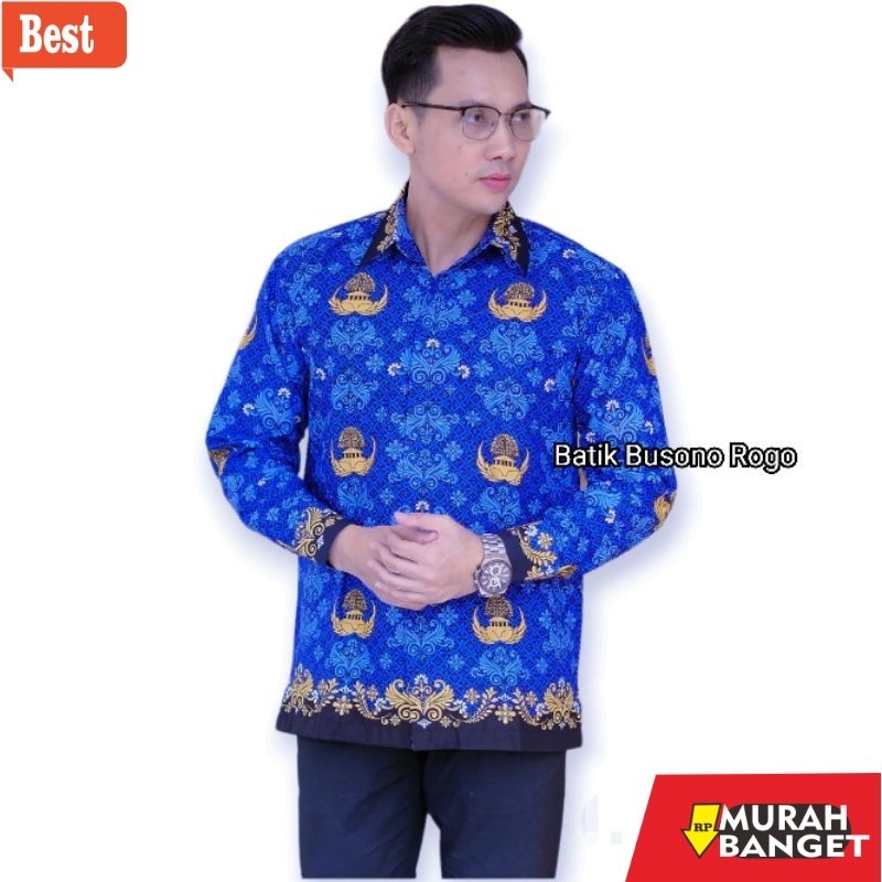 Jual Seragam Kerja Pria BAJU BATIK KORPRI TERBARU 2024 PRIA WANITA KERAH HITAM PAKAI FURING ...