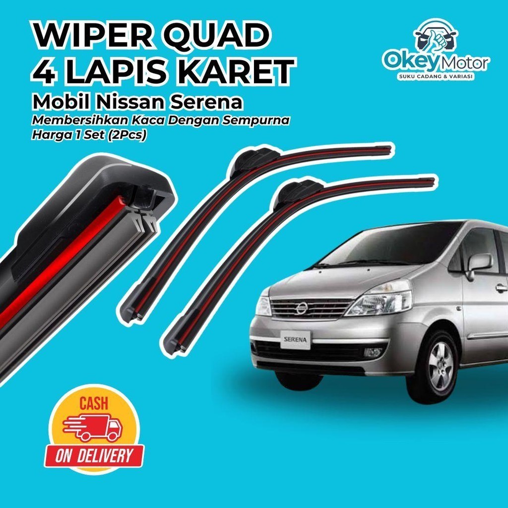 Jual Wiper Quad Nissan Serena 4 Lapis Karet Blade 1 Set Kiri dan Kanan ...
