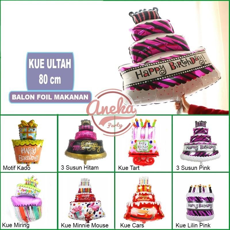 Jual balon foil makanan kue hbd / balon karakter bentuk kue tart ...