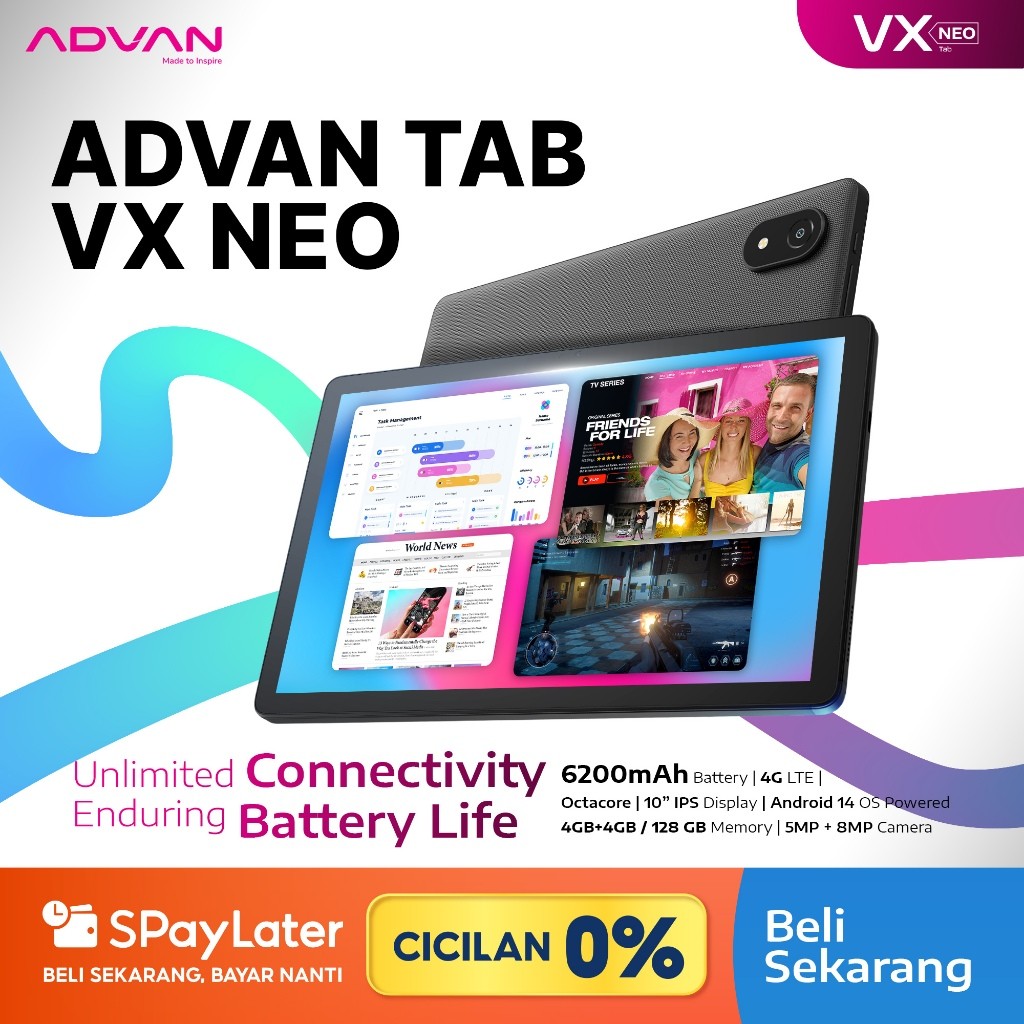Jual ADVAN Tab VX Neo (4GB+4GB/128GB) 10.1" IPS Screen Tablet Android 14 6200 mAh Dual Sim Card ...