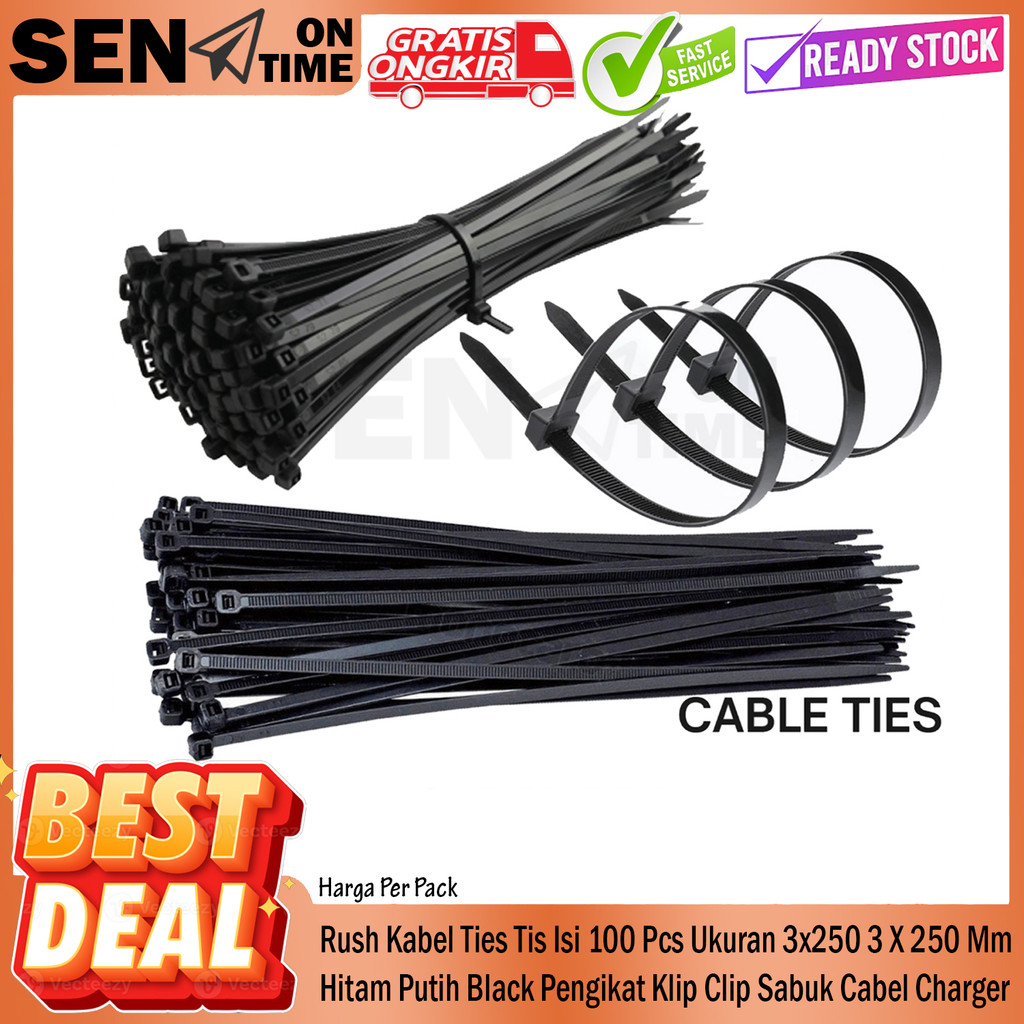 Jual Rush Kabel Ties Tis Isi 100 Pcs Ukuran 3x250 3 X 250 Mm Hitam ...