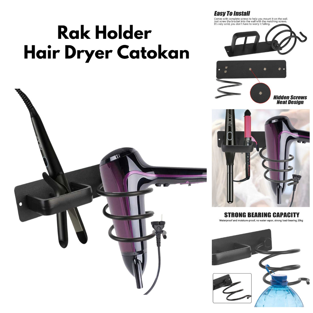 Jual TRFF Rak Holder Hair Dryer Catokan Aluminium 2in1 Storage Rack 2R417Q | Shopee Indonesia