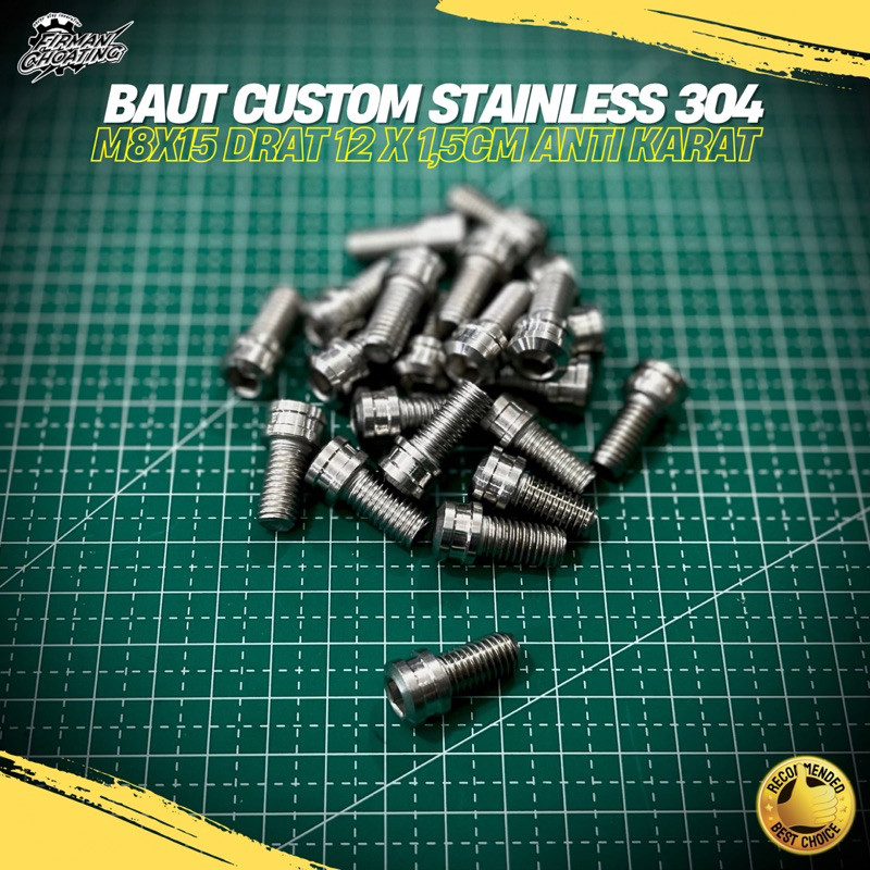 Jual BAUT CUSTOM STAINLESS 304 M8x15 DRAT 12 PANJANG 1,5CM (Harga 1 Pcs ...