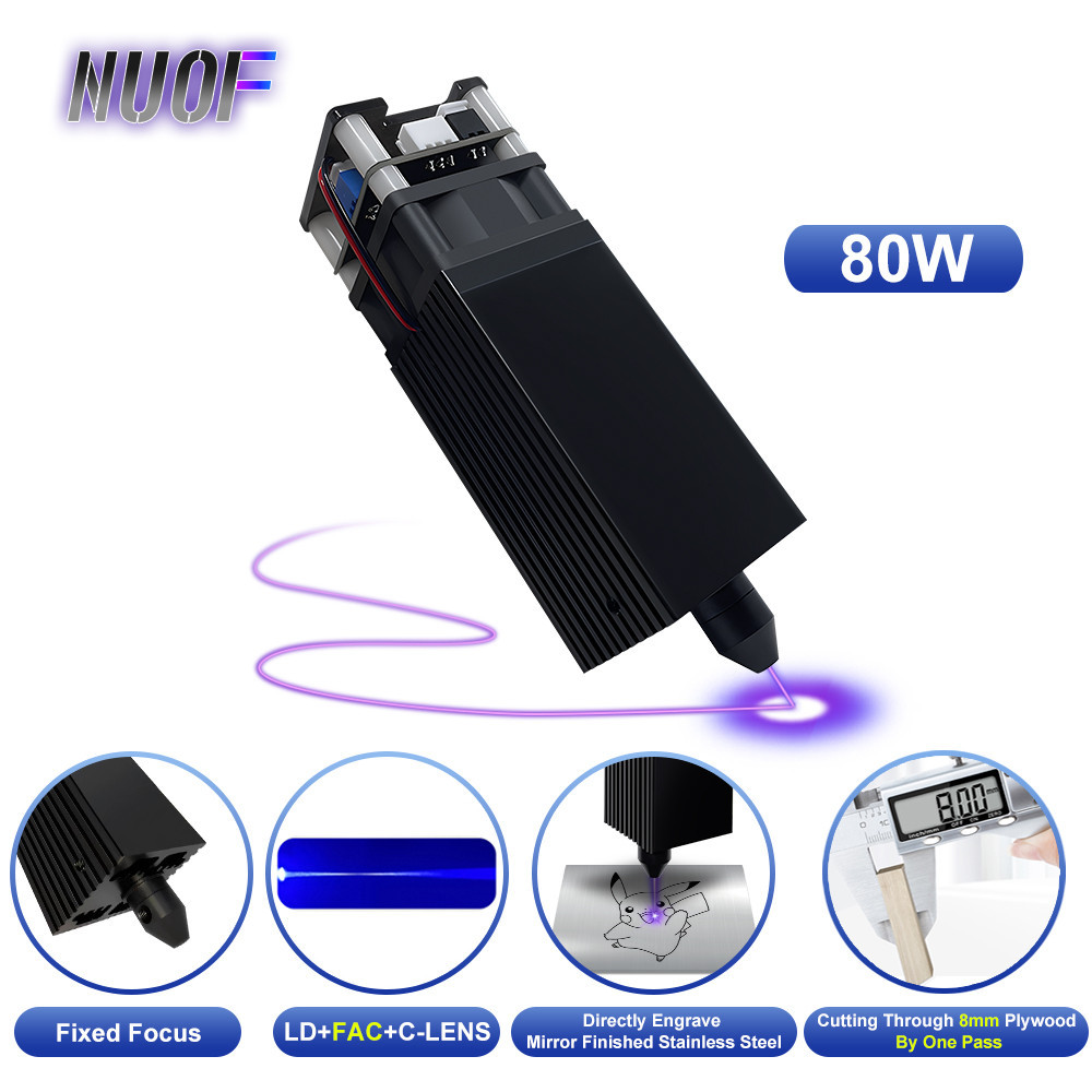 Jual Nuof 7w 40w 80w Laser Cutting Module Laser Engraving Head 450nm 4