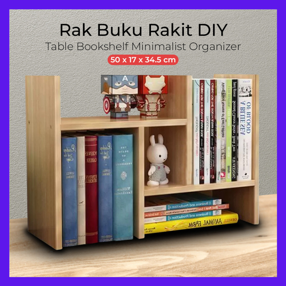 Jual Rak Buku Rakit DIY Table Bookshelf Organizer Kayu 50x17x34.5cm ak ...