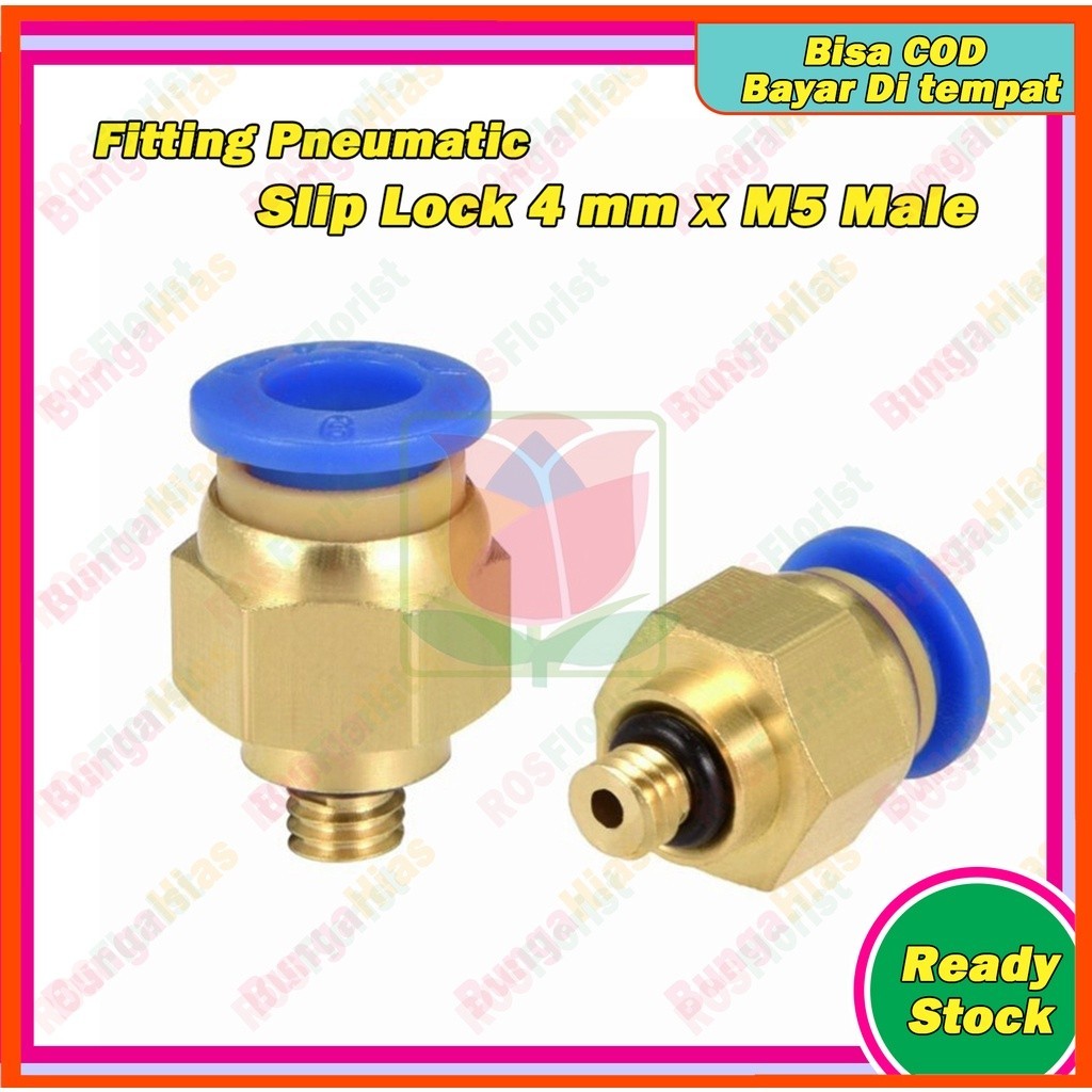 Jual RF - Fitting Pneumatic 4 mm x M5 Male Drat Slip Lock Konektor Lurus Selang 4mm PU PE FPU ...