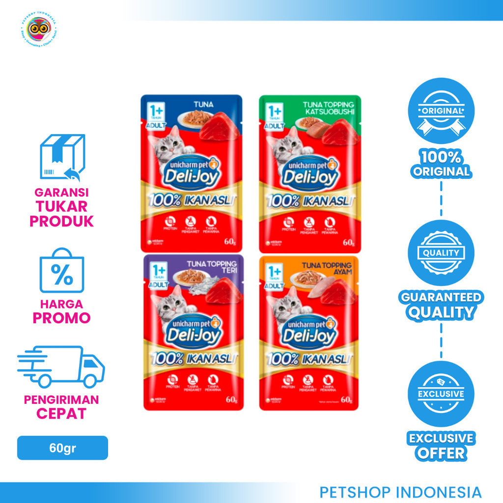 Jual Makanan Kucing Basah Deli Joy Adult Cat Wet Food Pouch Sachet 60 ...