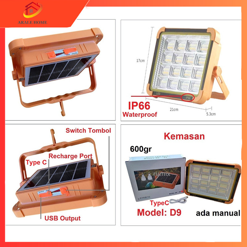 Jual Arale Home | Lampu LED Solar Emergency 100% Asli Upgrade 300W ...