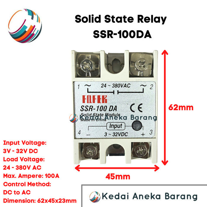 Jual GJ99 Fotek Solid State Relay Single Phase SSR SSR-100DA 100A DC to ke AC | Shopee Indonesia