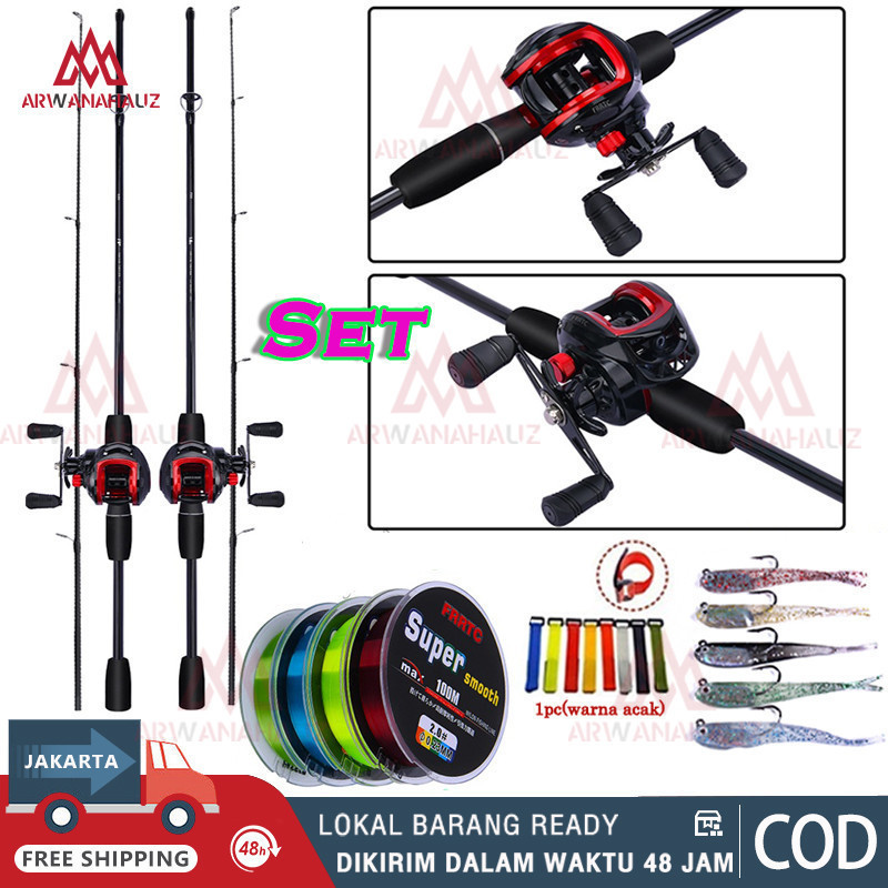 Jual 【# Beli 1 Dapat 5 #】Joran Pancing Set Carbon Baitcasting Fishing Rod Metal Reel Max Drag ...