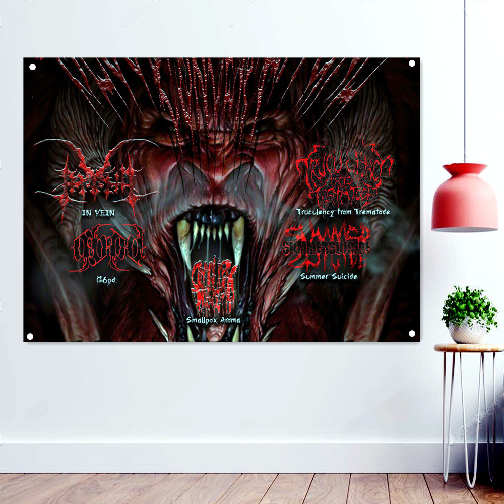 Jual Devil Death Metal Artist Flags Wall Chart Tapestry Dark Art Rock ...