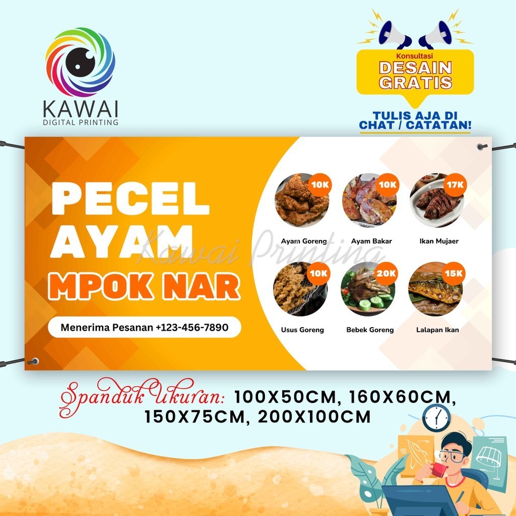Jual Spanduk Banner MMT Jualan Pecel Ayam makanan Oren Bisa Rekuest ...